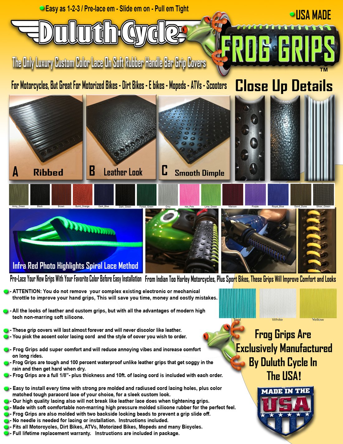 Frog Grips – Luxury Motorcycle Handle Bar Grip Covers – Duluth Cycle